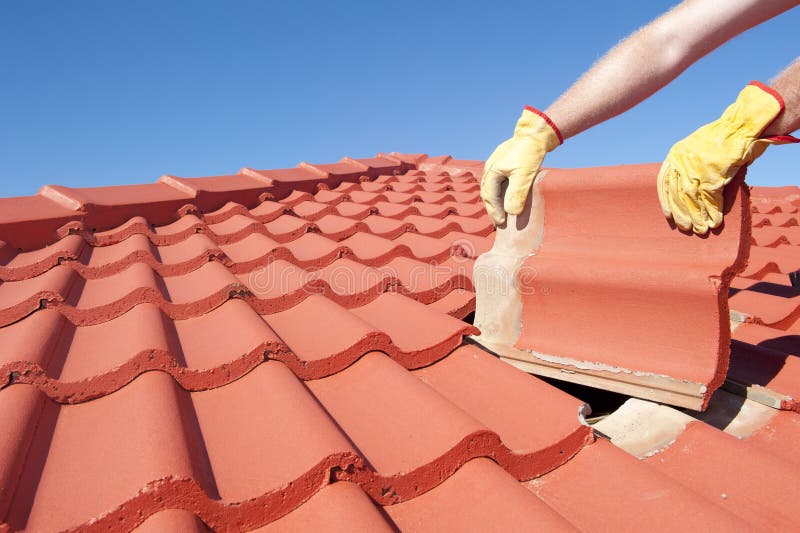 Roofing Work with Metal Tile Stock Photo - Image of brick, journeyman ...