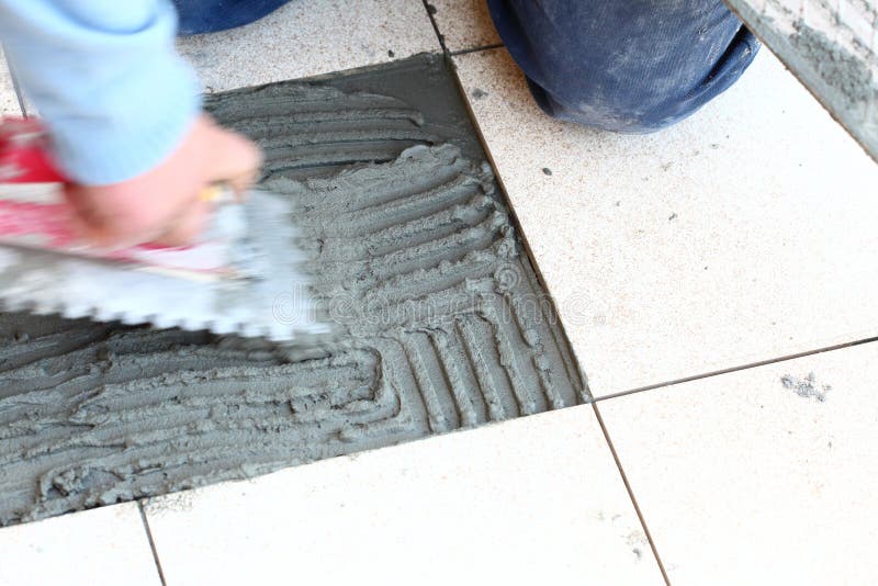 Construction Worker is Tiling at Home Stock Photo - Image of built ...