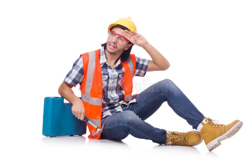 Construction Worker with Tool Box Isolated on Stock Image - Image of ...