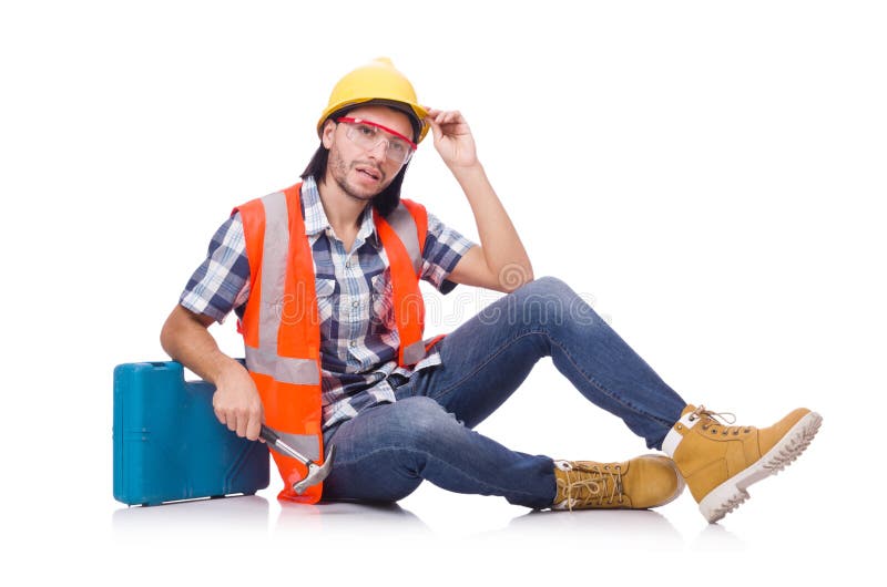 Construction Worker with Tool Box Isolated on Stock Photo - Image of ...