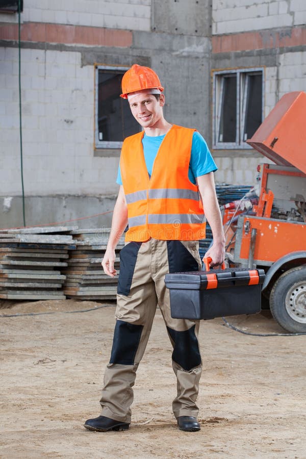 Construction Worker with Tool Box Stock Image - Image of accessories ...