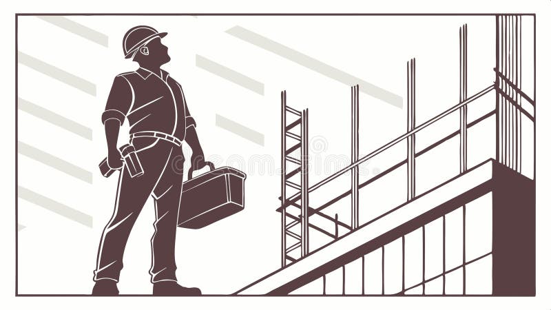Construction Worker with Toolbox, Building Trades Vector. Vector Design ...