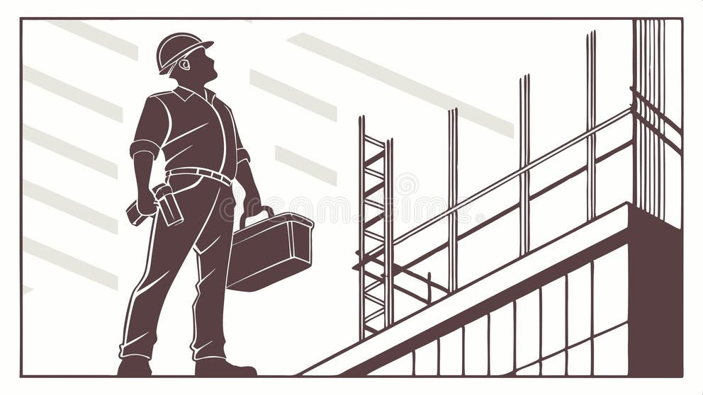 Construction Worker with Toolbox, Building Trades Vector. Vector Design ...