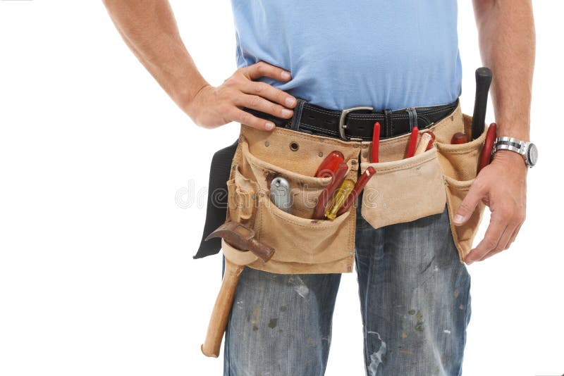 Construction Worker, Tools Bag and Man on a White Background for ...