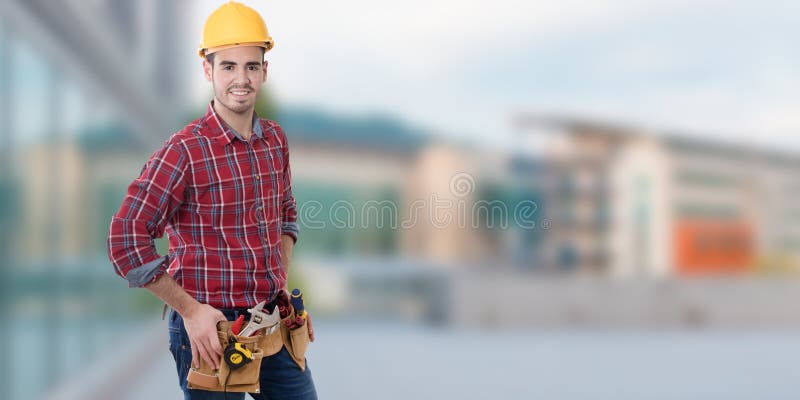 Construction Worker with Tools Stock Image - Image of male, plan: 194519595