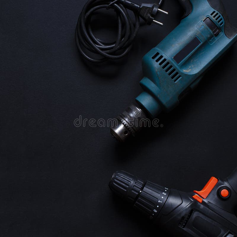 Construction Worker Tools on a Dark Background Top View Stock Photo ...