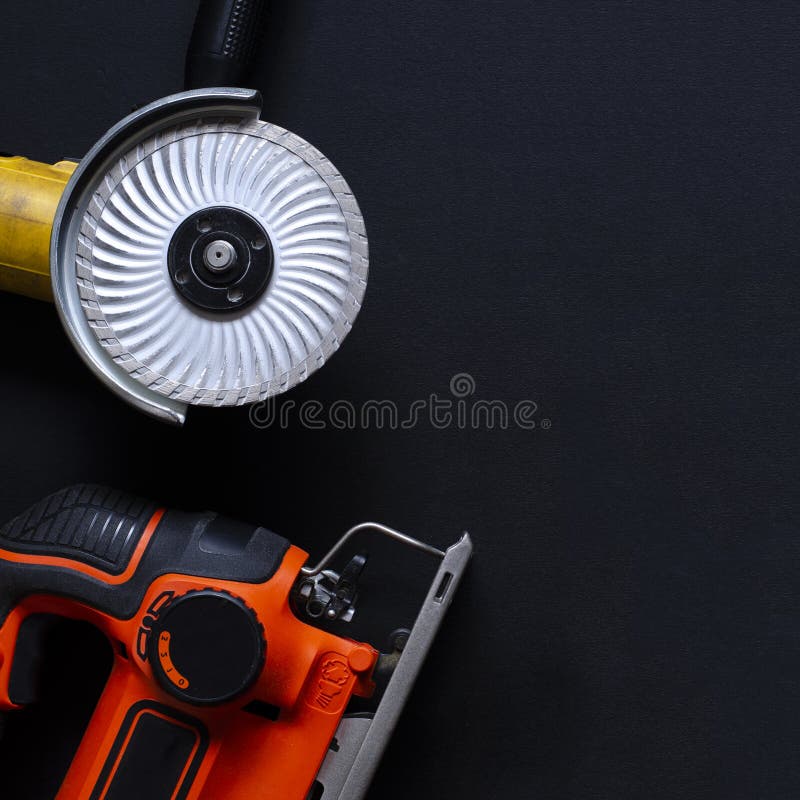 Construction Worker Tools on a Dark Background Top View Stock Photo ...