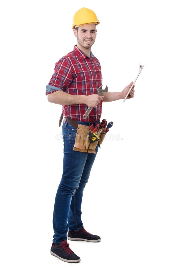 Construction Worker with Tools Isolated Stock Image - Image of builder ...