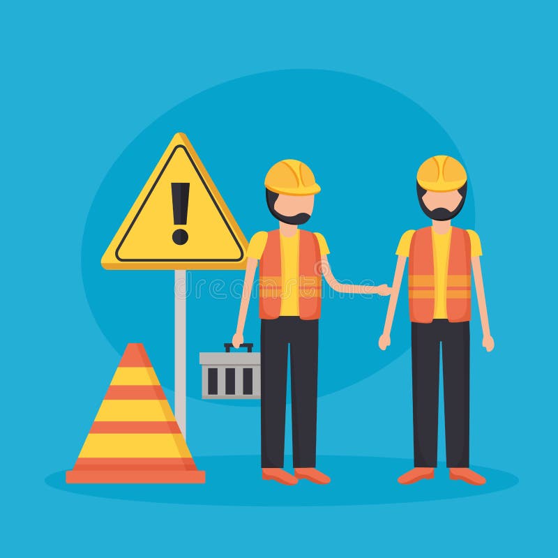 Construction Worker Traffic Caution Sign Stock Vector - Illustration of ...