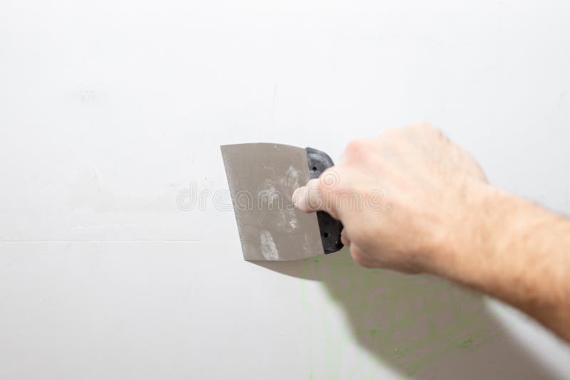 Construction Worker with Trowel Plastering a Wall.working Tool, Spatula ...