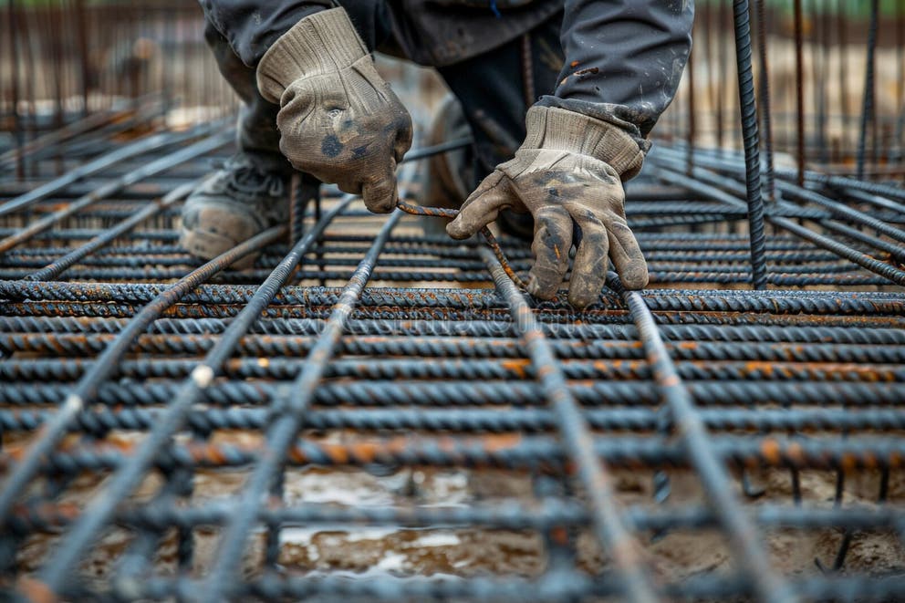 Construction Worker Tying Rebar Stock Illustration - Illustration of ...