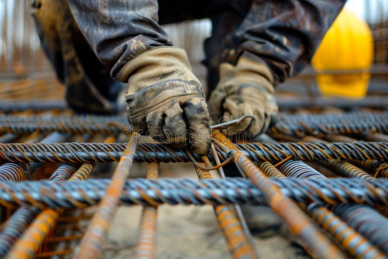 Construction Worker Tying Rebar Stock Illustration - Illustration of ...