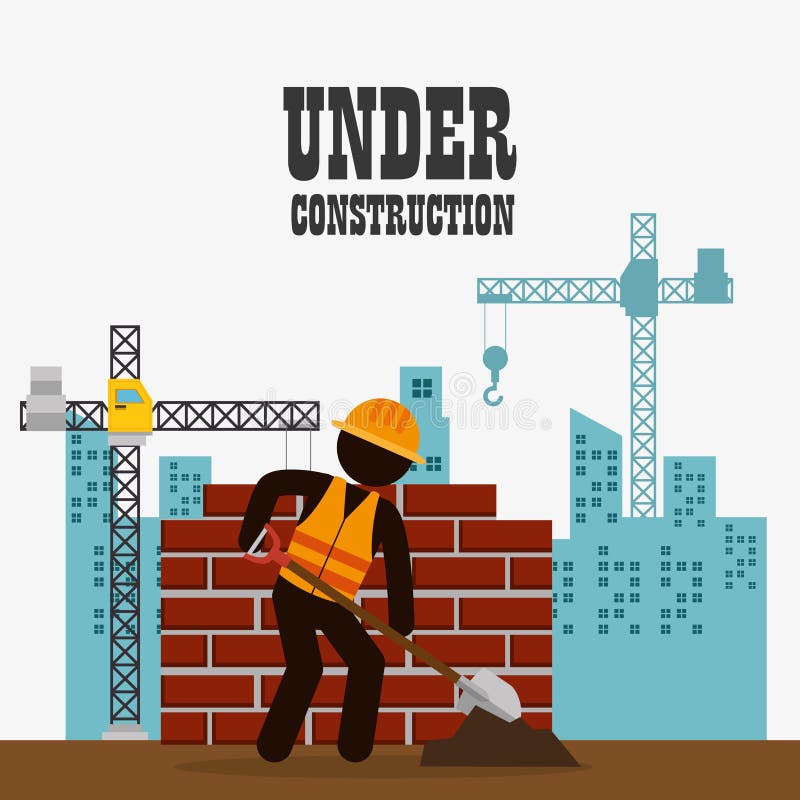 Construction Worker with Under Construction Icons Stock Vector ...