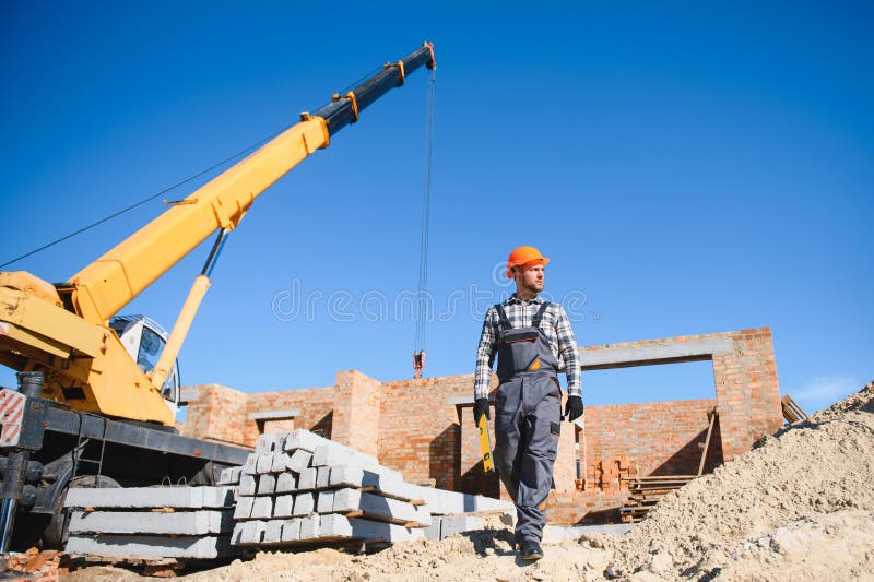Construction Worker in Uniform and Safety Equipment Have Job on ...