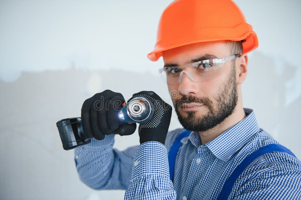 Construction Worker Use a Drill Bit Stock Photo - Image of handyman ...