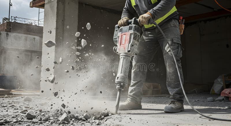 Demolition Power: AI- stock illustration. Illustration of worker ...