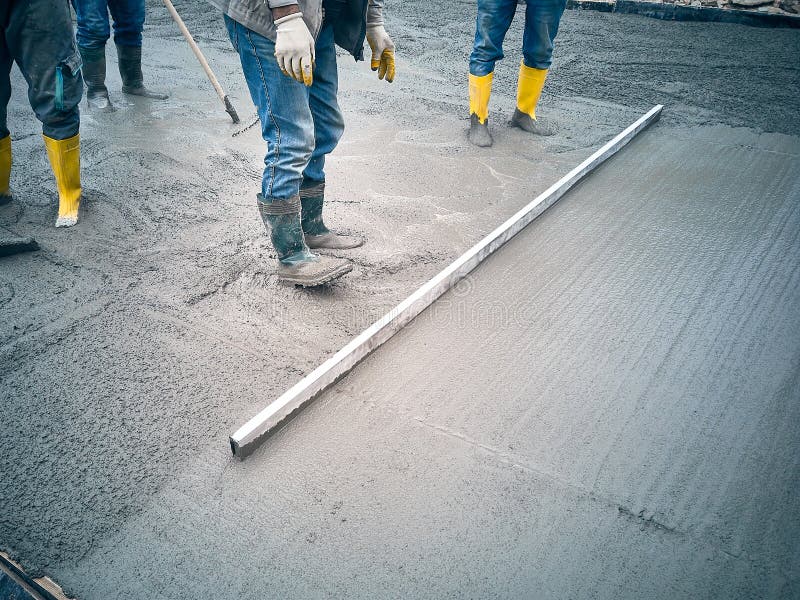 Worker Levels Cement Mortar Stock Photo - Image of flattening, person ...