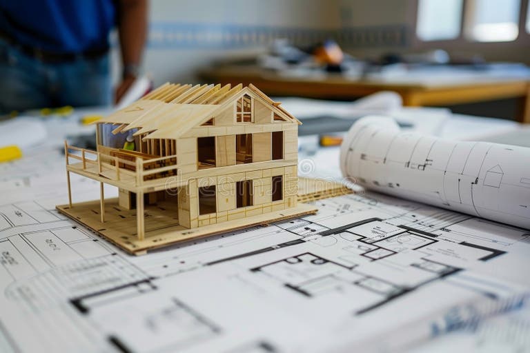 Construction Worker Using Blueprints To Build a House - Construction ...