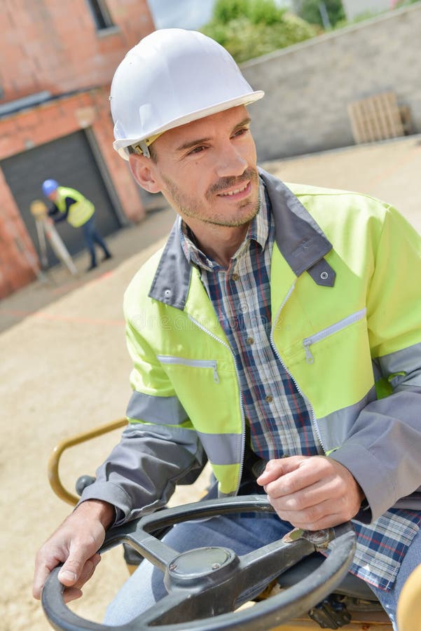 Construction Worker Using Digger Stock Image - Image of working ...