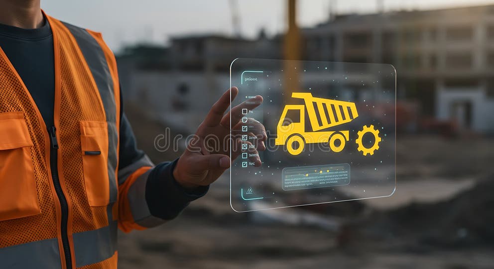Construction Worker Using Digital Interface at Building Site Management ...