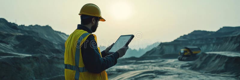 Construction Worker Using Digital Tablet on Job Site Stock Illustration ...