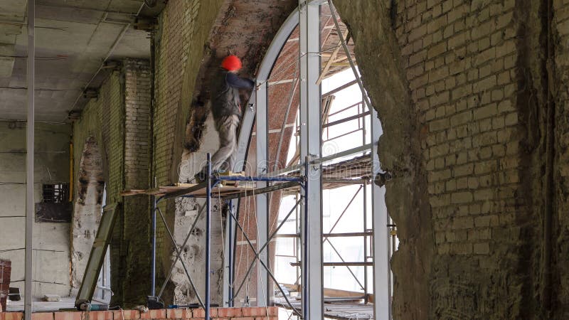 Construction Worker Using Drill To Install Window Timelapse Stock Photo ...