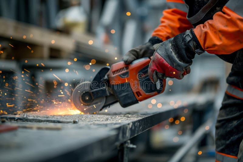 Construction Worker Using Grinder on Metal Beam Stock Illustration ...