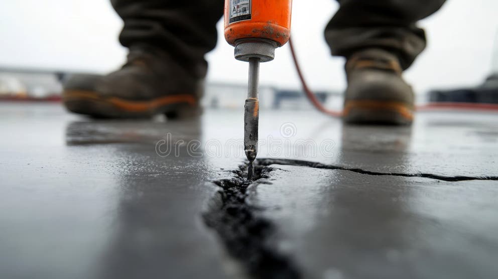 Construction Worker Using an Industrial-grade Concrete Injection Tool ...