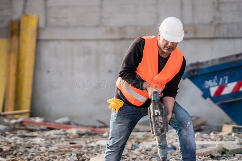 Construction Worker Using a Jackhammer Stock Image - Image of building ...