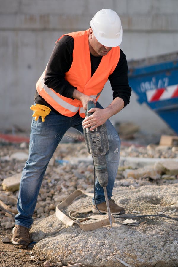 Construction Worker Using Jackhammer Stock Photo - Image of destruction ...