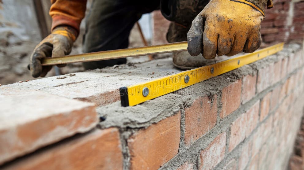 Construction Worker Using Level To Align Bricks Stock Illustration - Illustration of grey ...