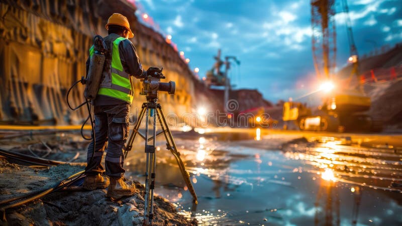 A Construction Worker is Using a Level To Ensure that the Ground is ...