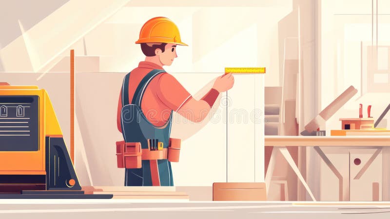 Construction Worker Using Measuring Tool Illustration Stock Photos ...