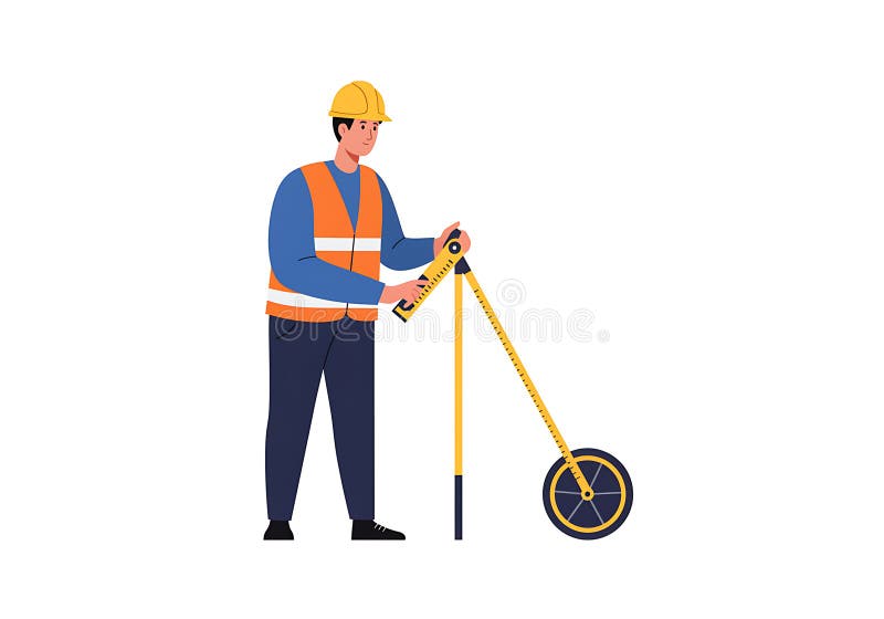 Construction Worker Using Measuring Wheel for Precise Land Surveying ...