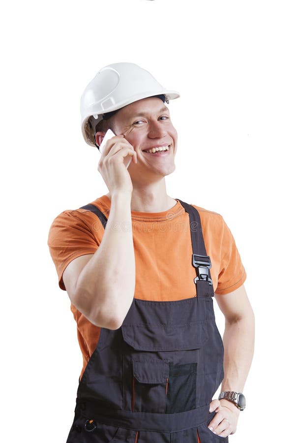 Construction Worker Using Mobile Phone Stock Image - Image of caucasian ...