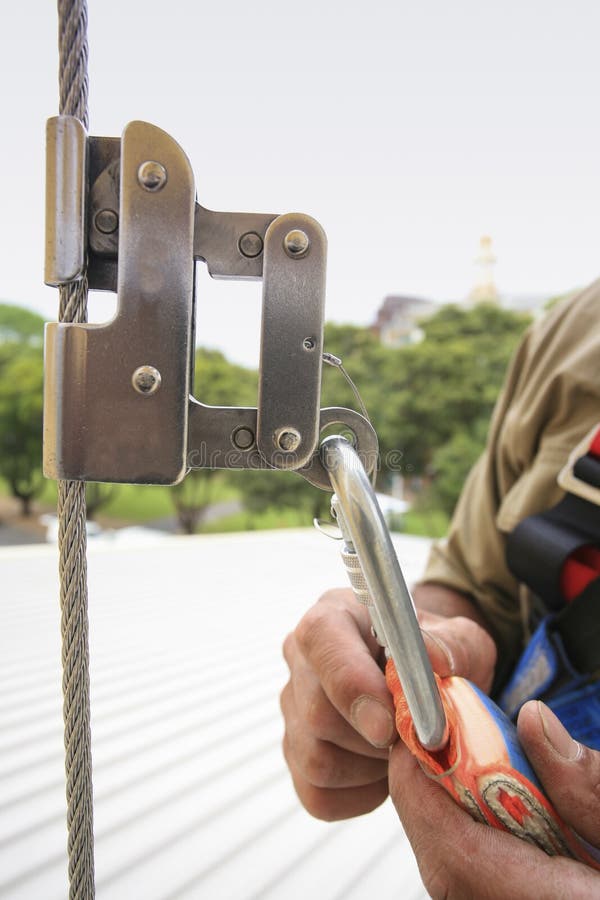 Construction Worker Using Safety Shock Absorber Lanyard with Fall ...