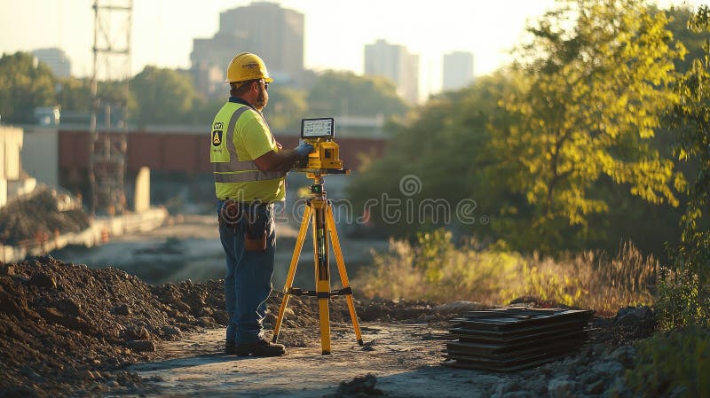 Construction Worker Using a Surveying Device on a Construction Site ...