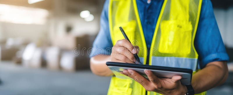 The Construction Worker Using a Tablet for Project Management and ...
