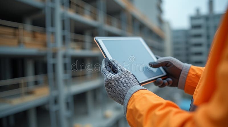 Construction Worker Using Tablet Stock Illustration - Illustration of ...