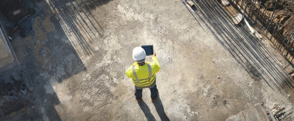 The Construction Worker Using a Tablet To Oversee Site Operations and ...