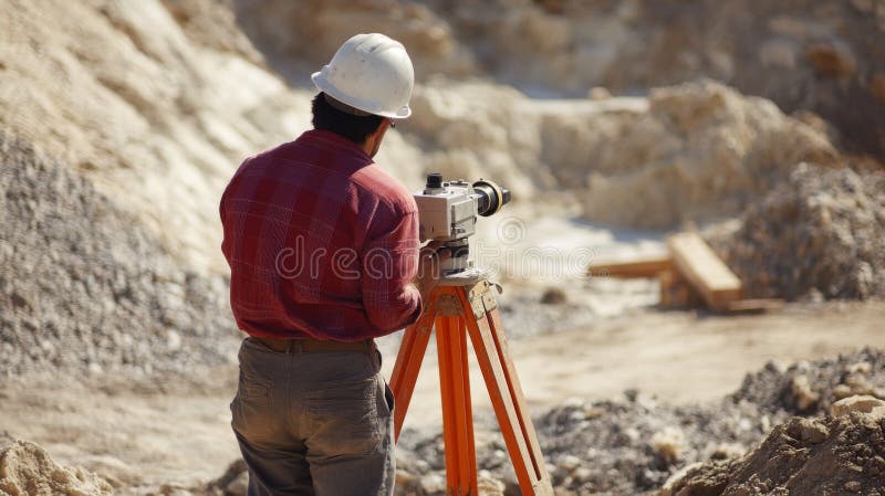 Construction Worker Using a Theodolite in a Quarry Stock Illustration ...