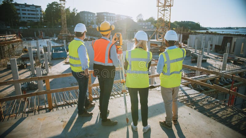 Construction Worker Using Theodolite Surveying Optical Instrument for ...