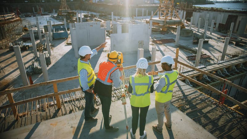 Construction Worker Using Theodolite Surveying Optical Instrument for ...
