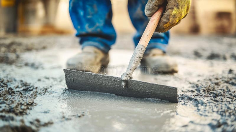 Construction Worker Using Trowel on Fresh Concrete Stock Image - Image ...