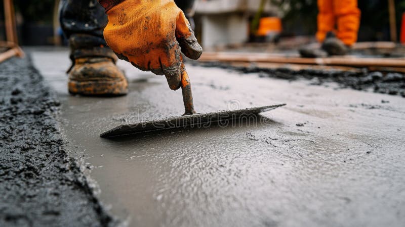 Construction Worker Using Trowel To Smooth Concrete Stock Photo - Image ...