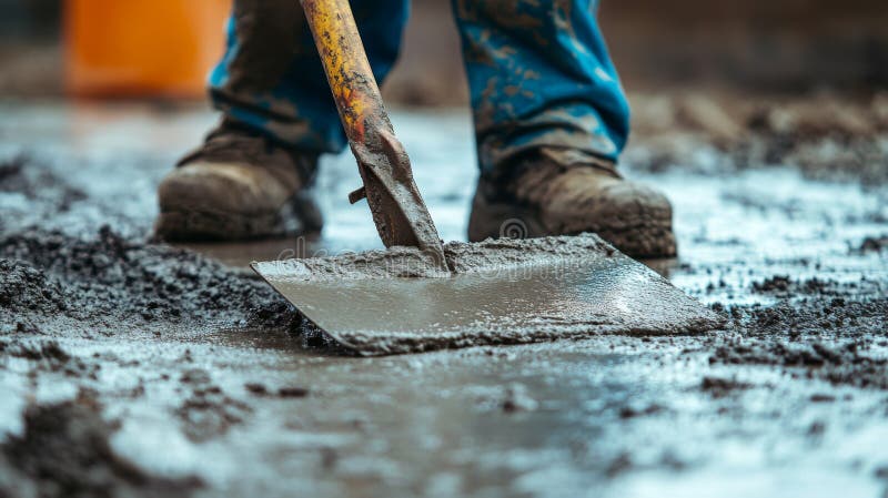 Construction Worker Using Trowel To Smooth Concrete Stock Photo - Image ...