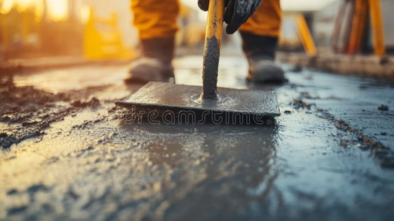 A Construction Worker Using a Trowel To Smooth Concrete Stock Photo ...