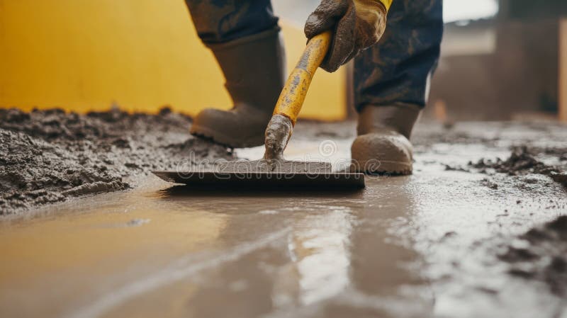 Construction Worker Using a Trowel To Smooth Concrete Stock Photo ...