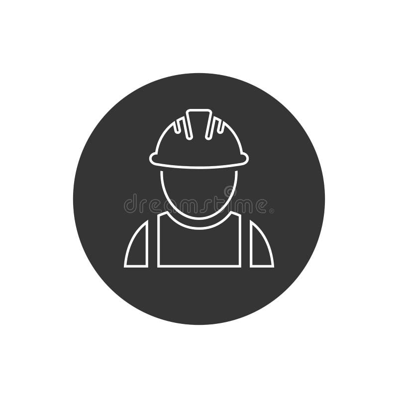 Construction Worker Vector White Icon on Gray in Flat Style Stock ...
