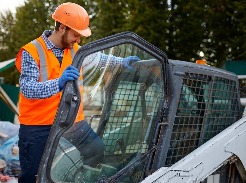 Construction Worker in Vehicle Cab Closeup Shot Stock Image - Image of ...